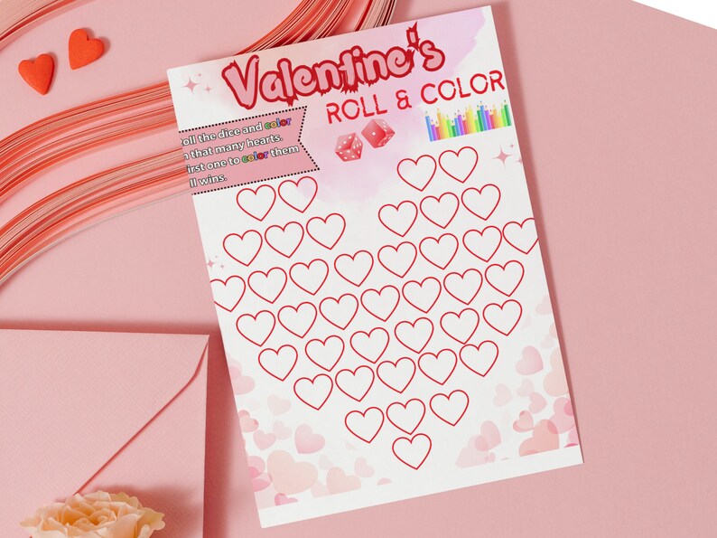 Valentines Day Game, Valentines Day Roll and Color Game, Valentines ...
