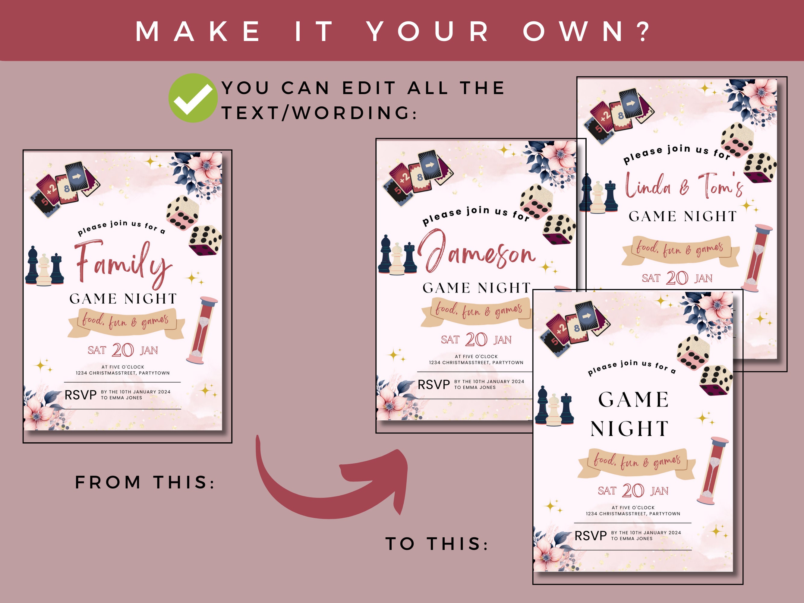 Family Game Night Invitation, Game Night Invite, Family Friends Game ...