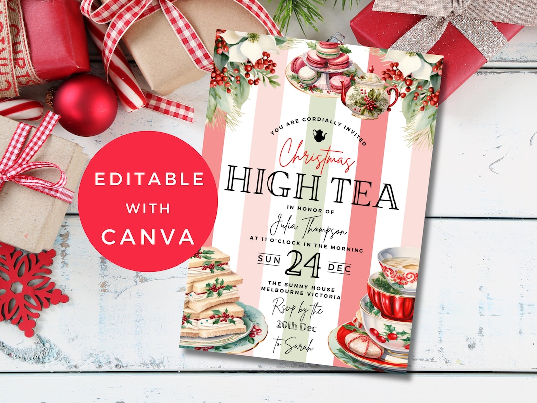 Christmas High Tea Party Invitation Christmas Party Invite Tea Par-tea ...