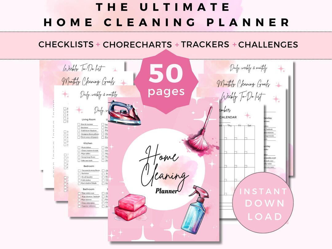 Home Cleaning Planner Cleaning Checklist Bundle Household Etsy