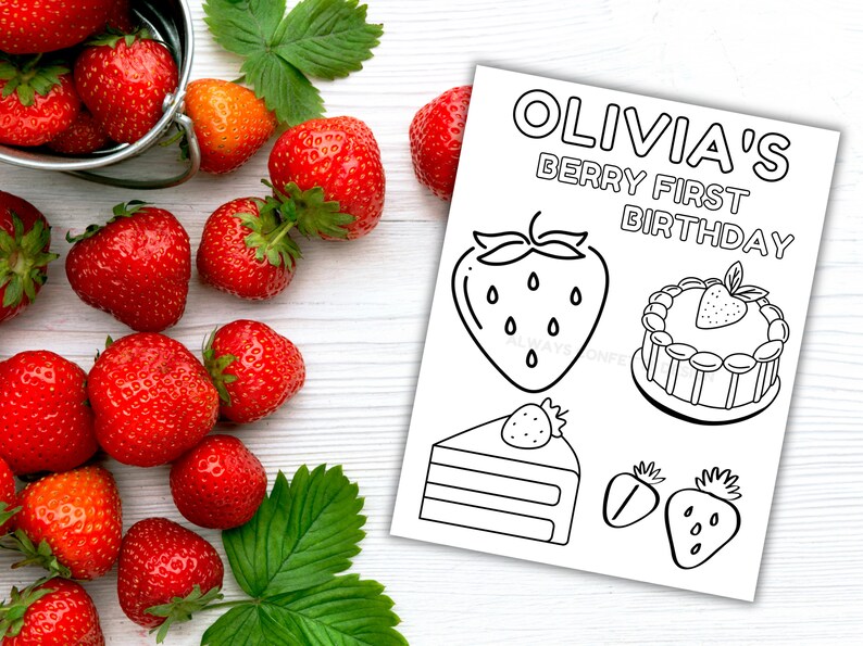 Berry 1st Birthday Coloring Page, Strawberry First Birthday Party ...