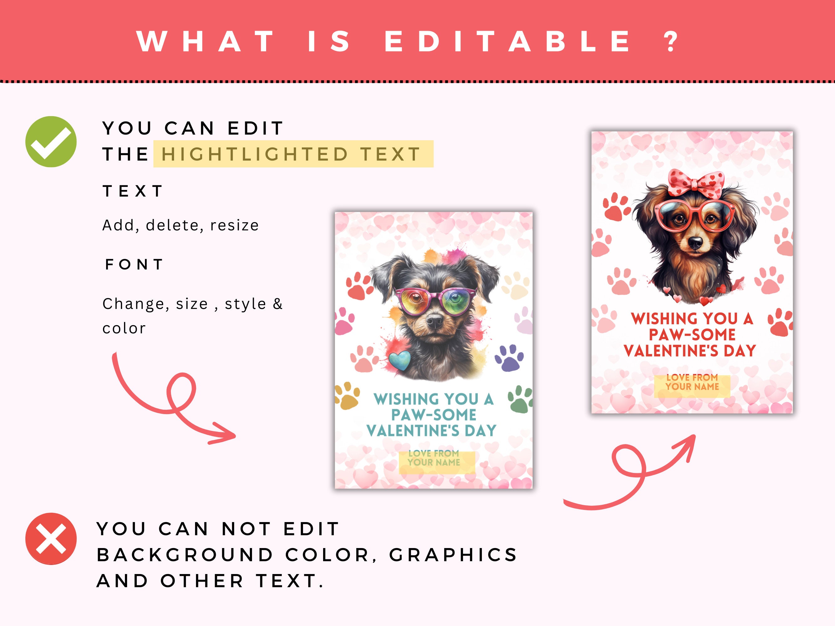 Printable Dogs Valentines Day Card, Editable Puppy Valentine Gift Card ...