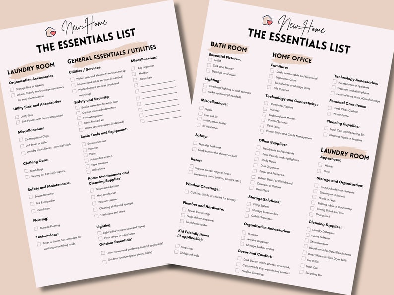 First Home Essentials Checklist, Moving Checklist Printable, New Home ...