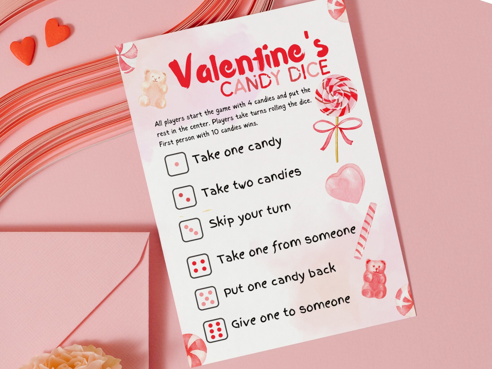 Valentines Day Candy Dice Game, Printable Valentines Day Game for Kids ...