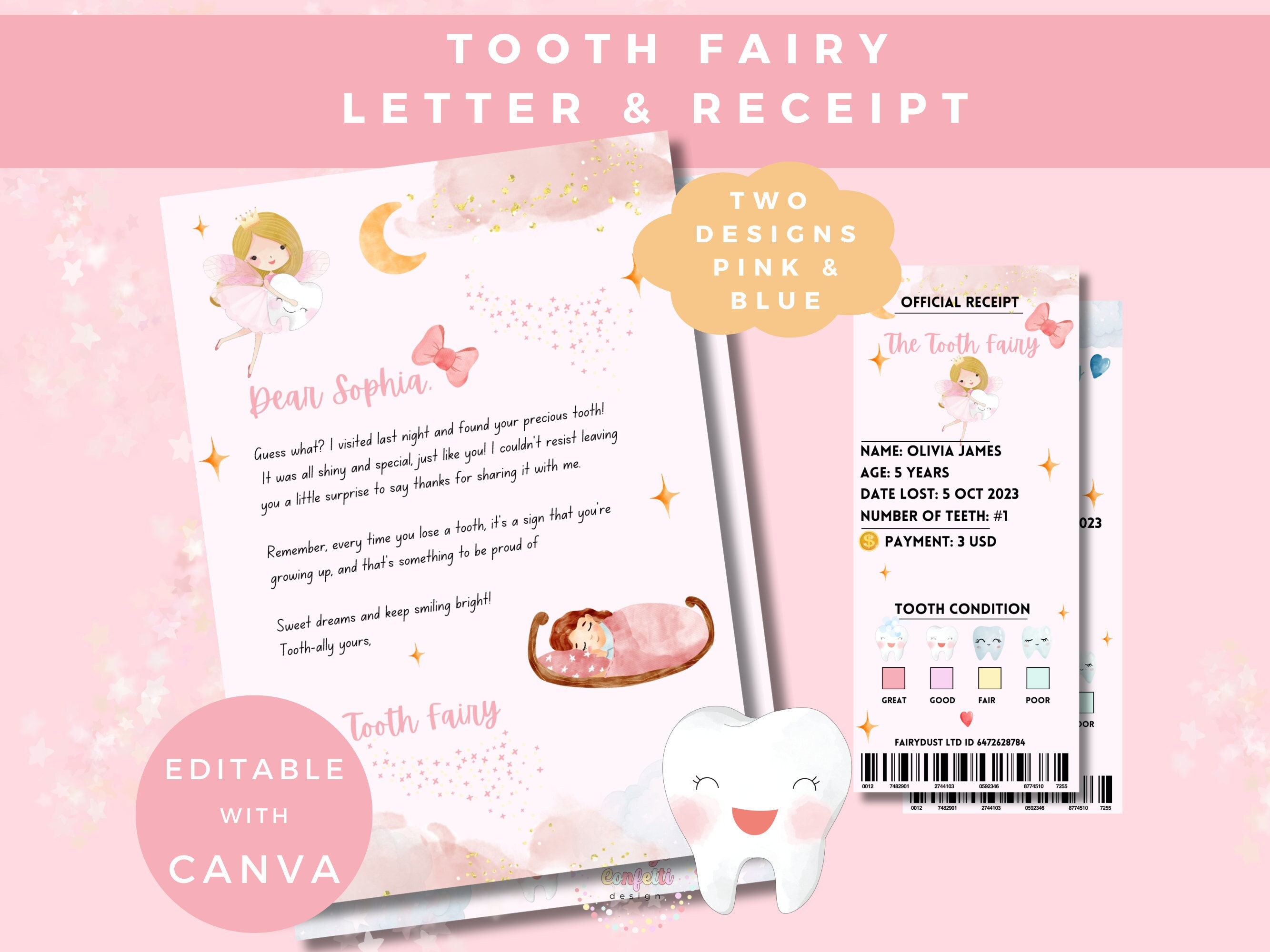 Tooth Fairy Receipt and Letter, Tooth Fairy Letter, First Tooth Fairy ...