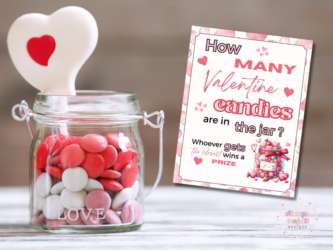 Valentines Candy Guessing Game, How Many Candies Are in the Jar Game ...