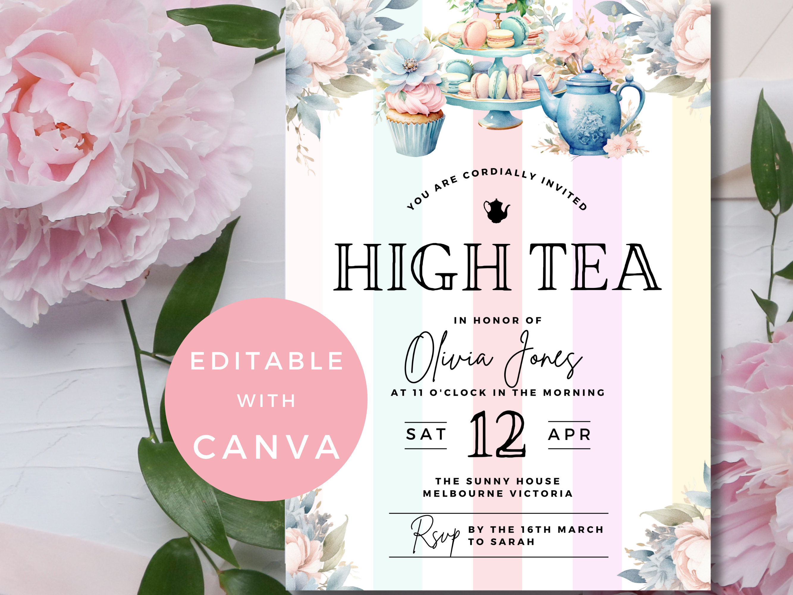 High Tea Party Invitation: Victorian Floral Garden (canva Template) - Etsy