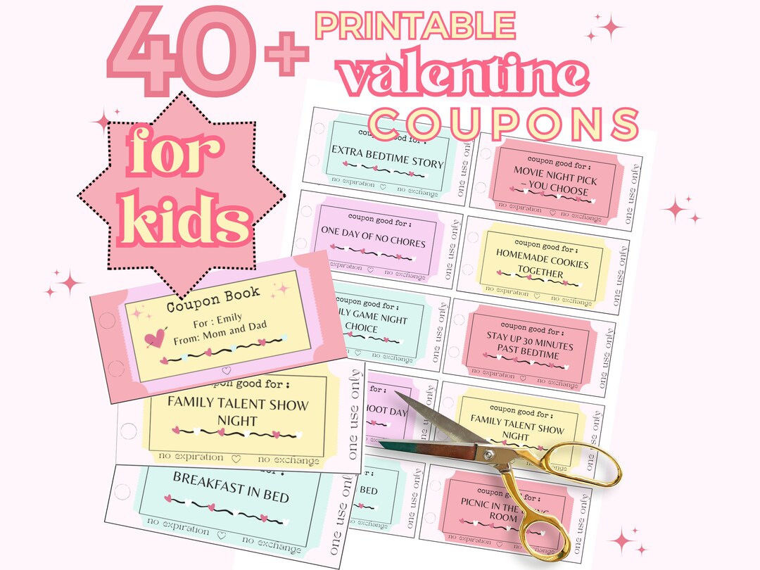 Kids Valentine's Coupon Book: 40+ Printable Love Coupons (DIY Gift) - Etsy