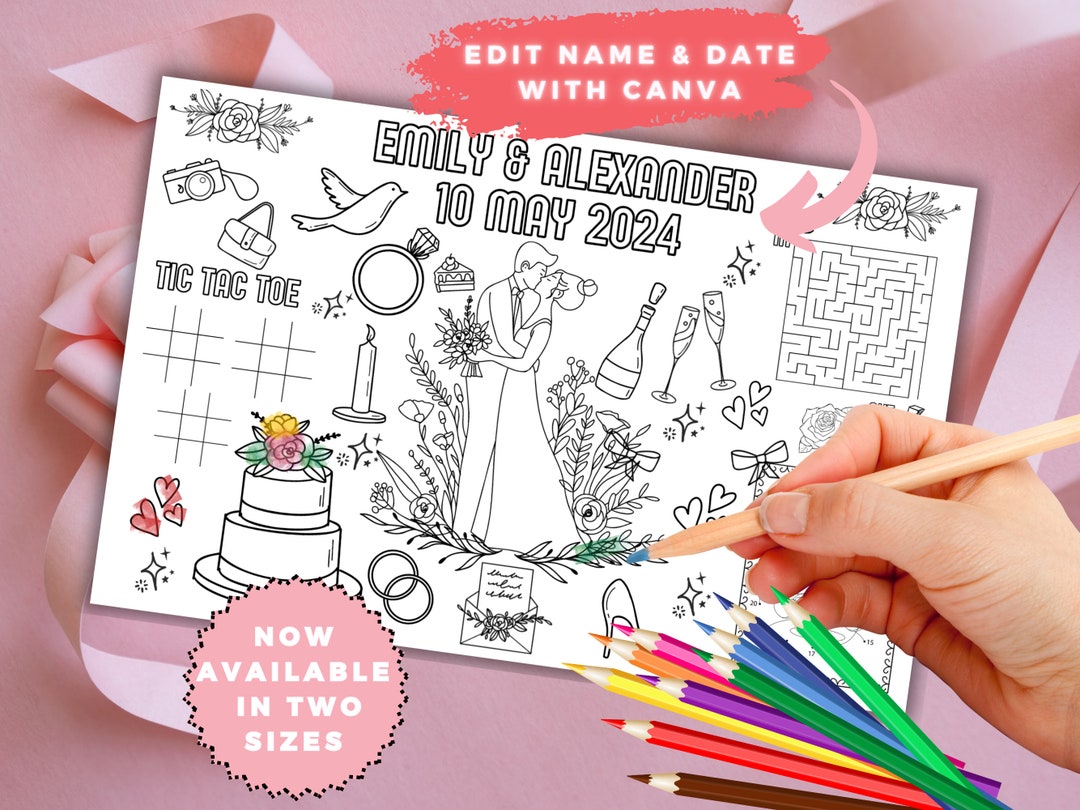 Kids Activity Wedding Sheet, Coloring Placemat for Kids, Personalized ...