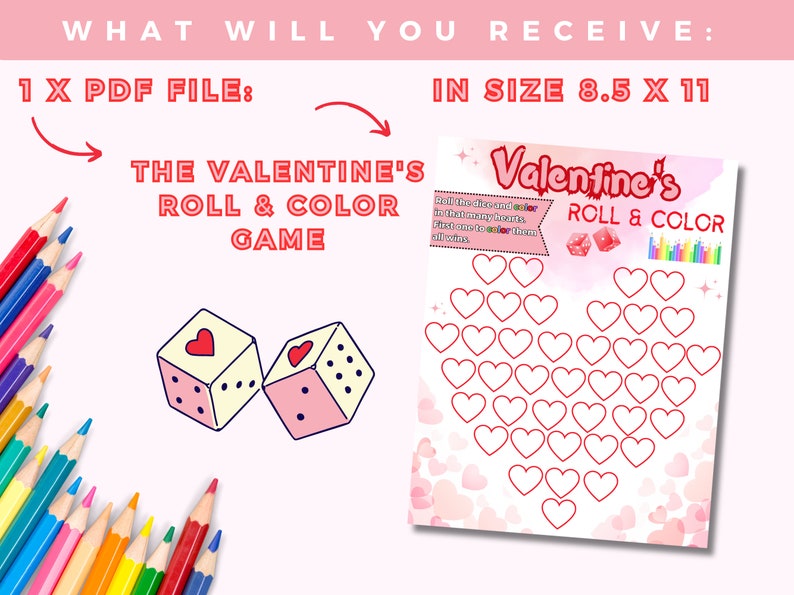 Valentines Day Game, Valentines Day Roll and Color Game, Valentines ...