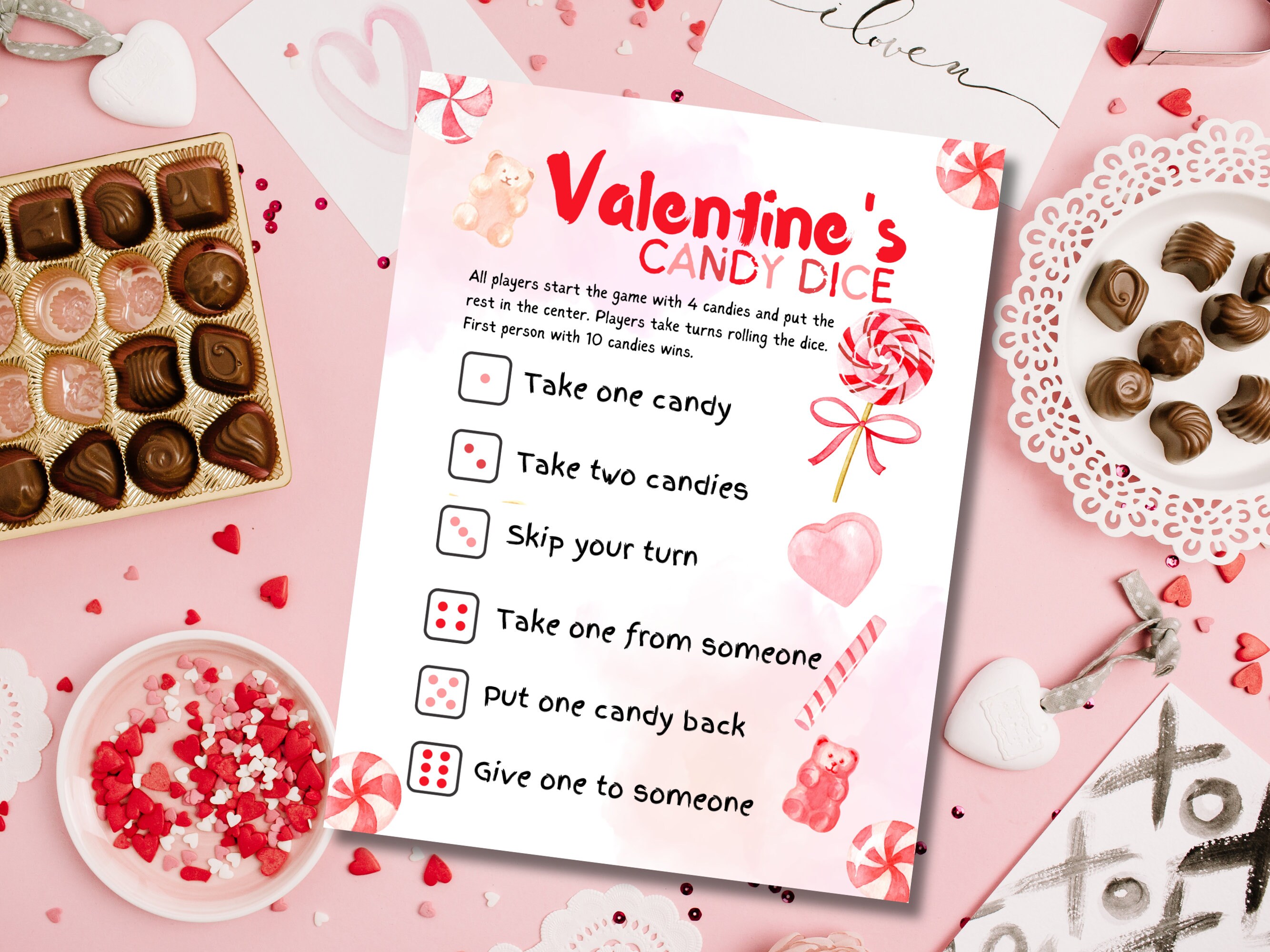 Valentines Day Candy Dice Game, Printable Valentines Day Game for Kids ...