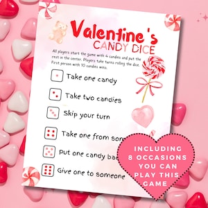 Valentines Day Candy Dice Game, Printable Valentines Day Game for Kids ...