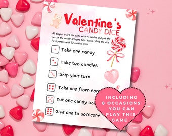 Valentines Day Candy Dice Game, Printable Valentines Day Game for Kids ...