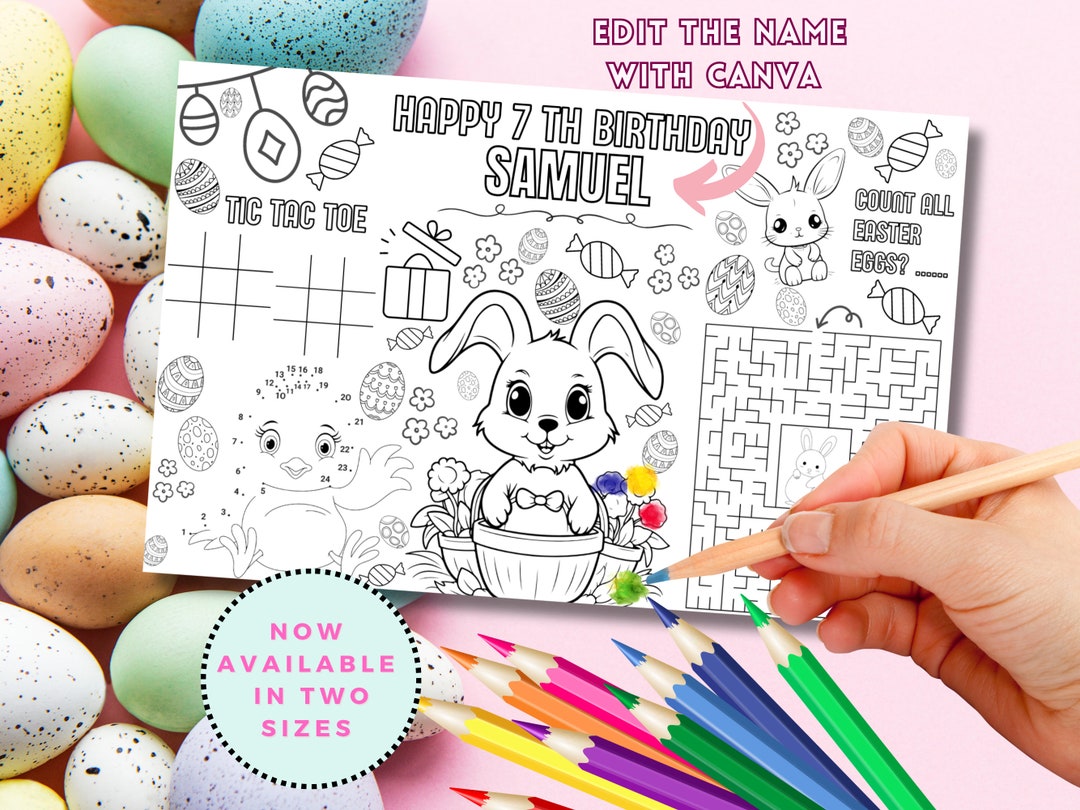 Easter Spring Activity Placemat, Easter Birthday Party Coloring Page ...