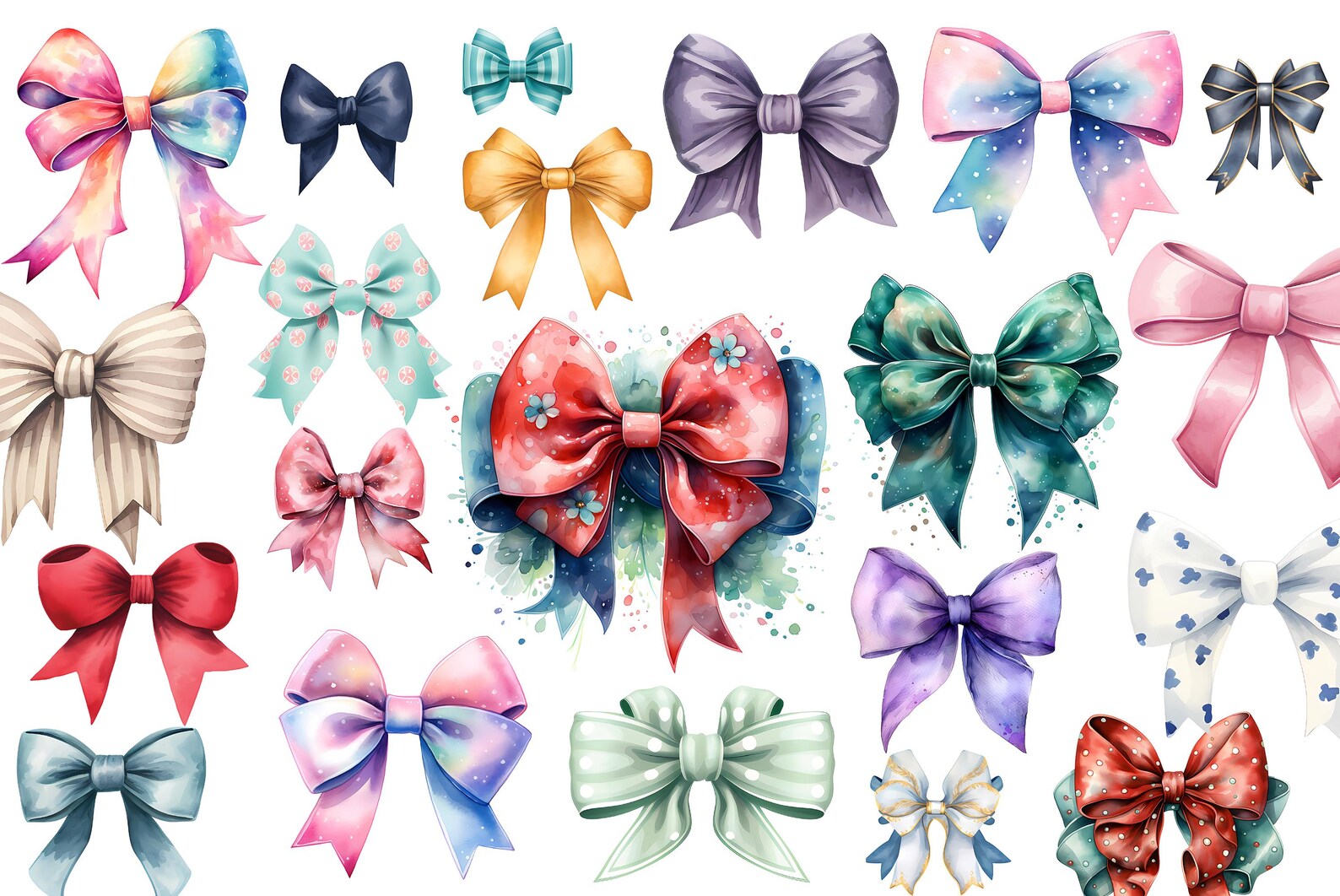 Elegant Watercolor Bow Clipart Set - Pink Ribbon Coquette Floral Design ...