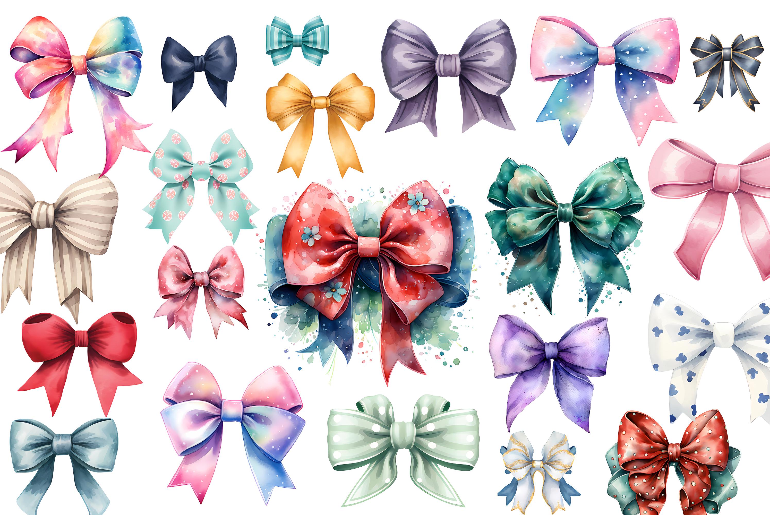 Elegant Watercolor Bow Clipart Set - Pink Ribbon Coquette Floral Design ...
