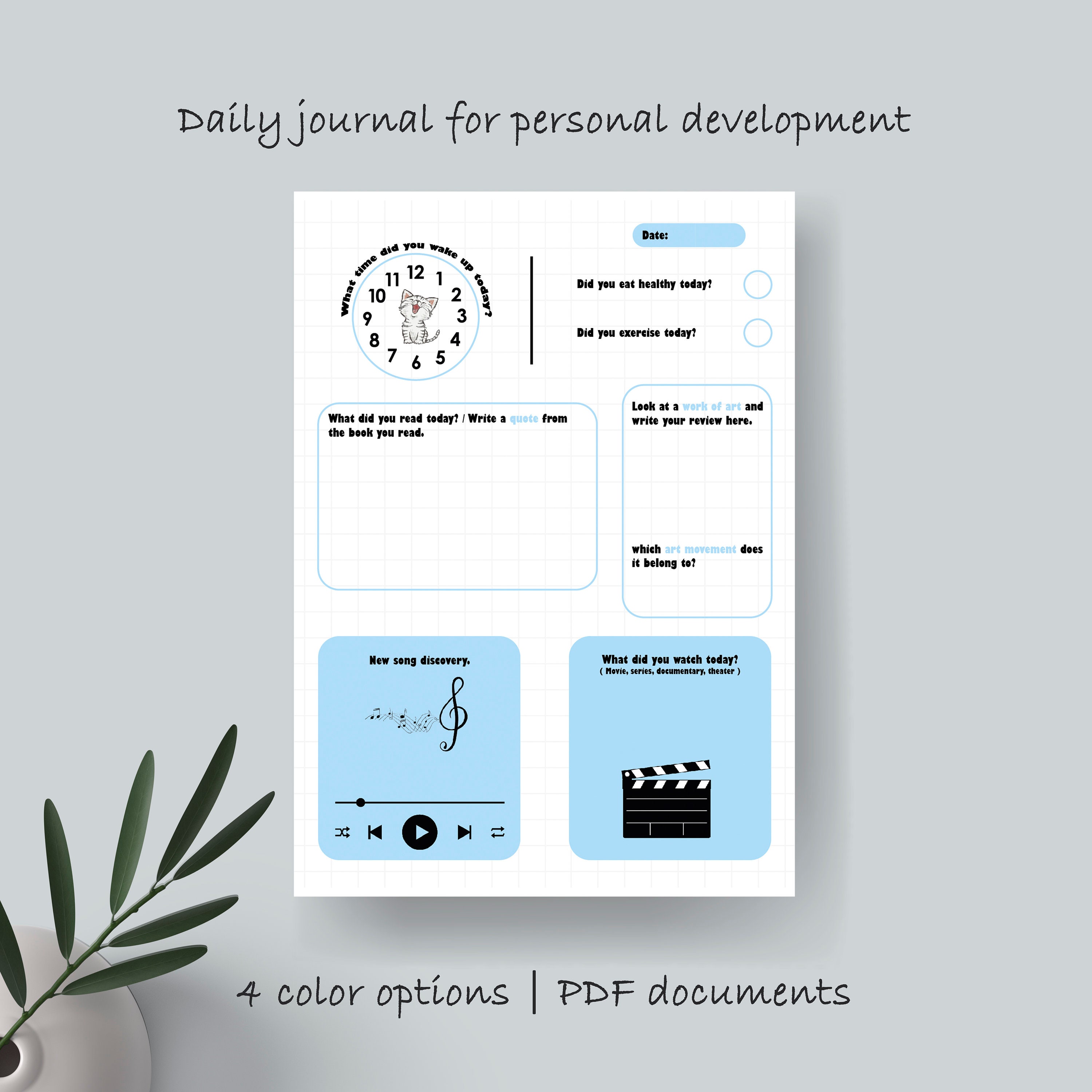Daily Personal Development Journal Printable PDF 8.5 X 11 Inches Set of 4 Colors - Etsy