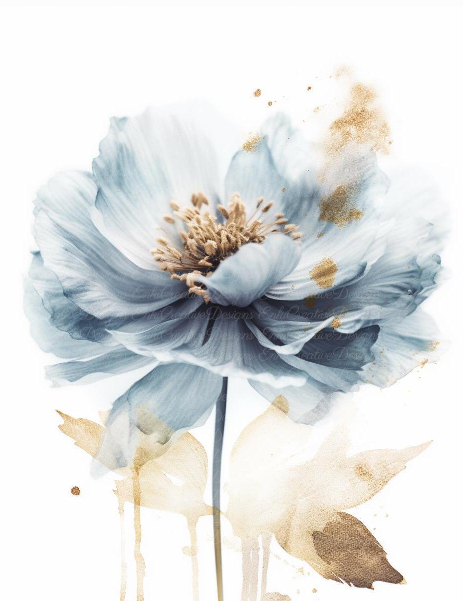 10 Blue Abstract Flowers Clipart, Watercolor Flower Prints, High ...