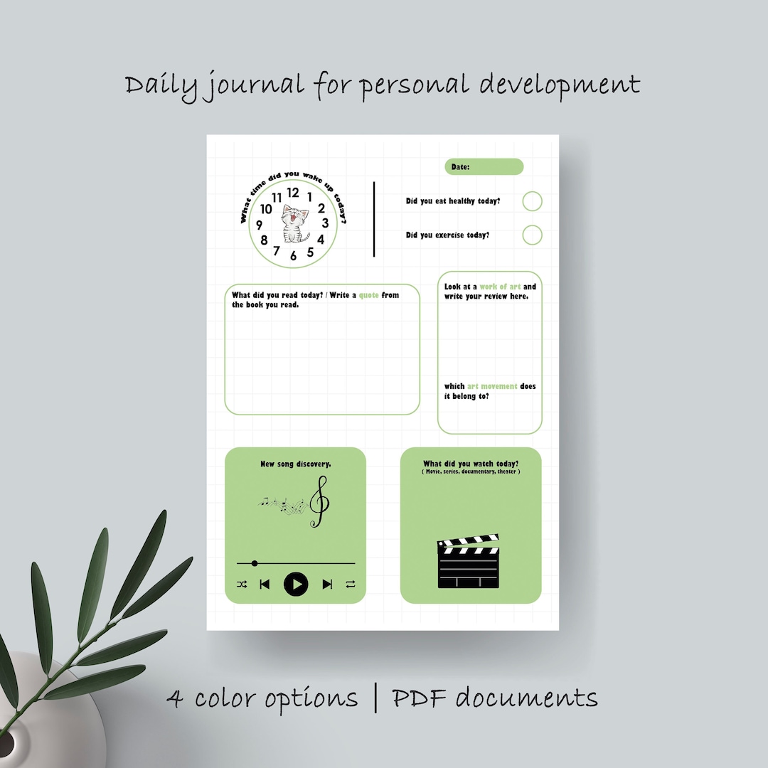 Daily Personal Development Journal Printable PDF 8.5 X 11 Inches Set of ...