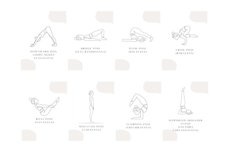 20 Printable Minimalist Yoga Pose Cards - Instant Download for Yoga ...