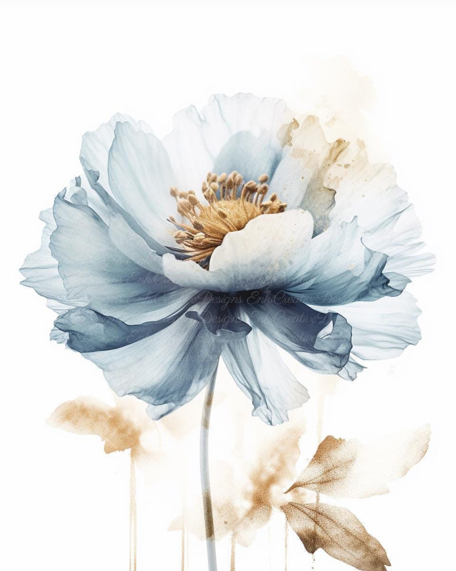 10 Blue Abstract Flowers Clipart, Watercolor Flower Prints, High ...