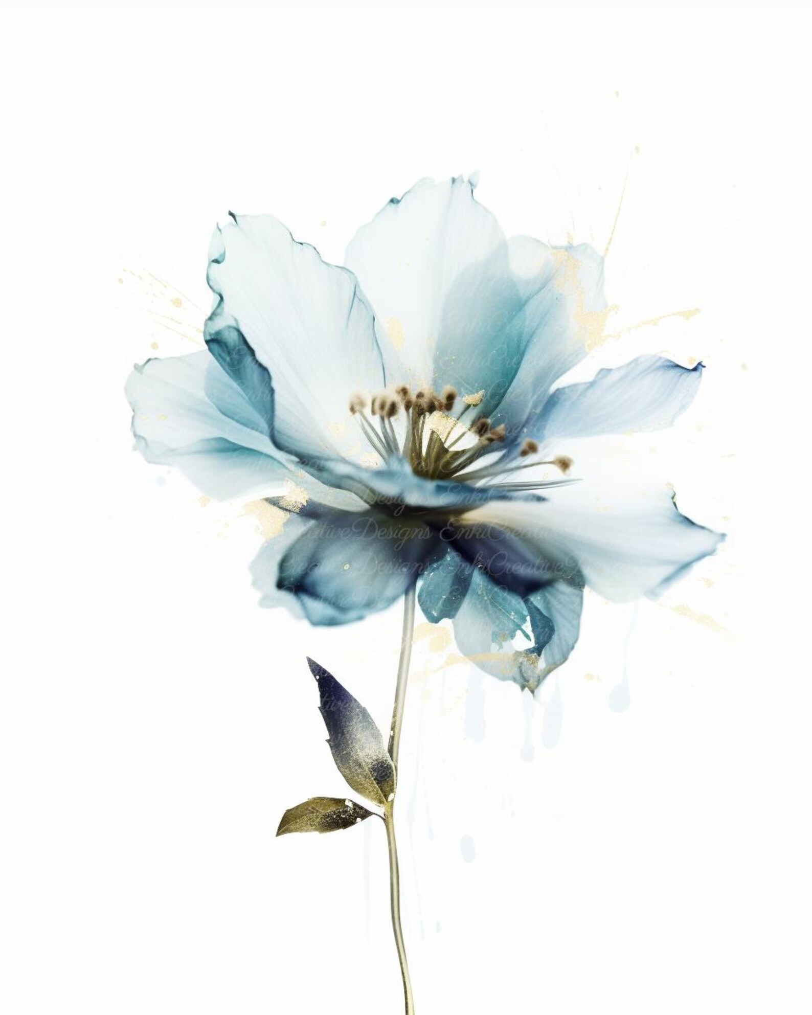 10 Blue Abstract Flowers Clipart, Watercolor Flower Prints, High ...