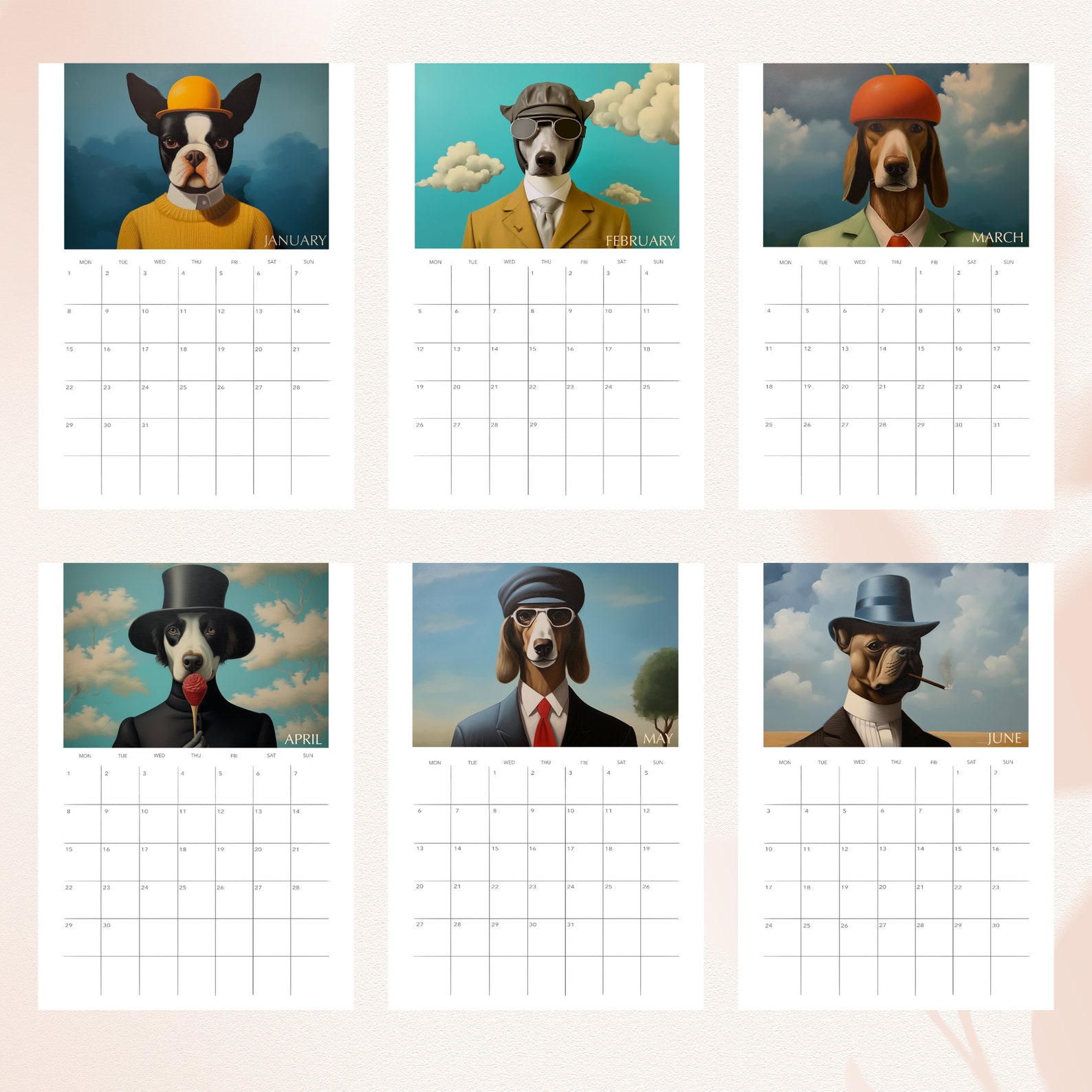 Dog-lover Calendar-planner 2024, Illustrated Dog Calendar, Stylish Dogs ...