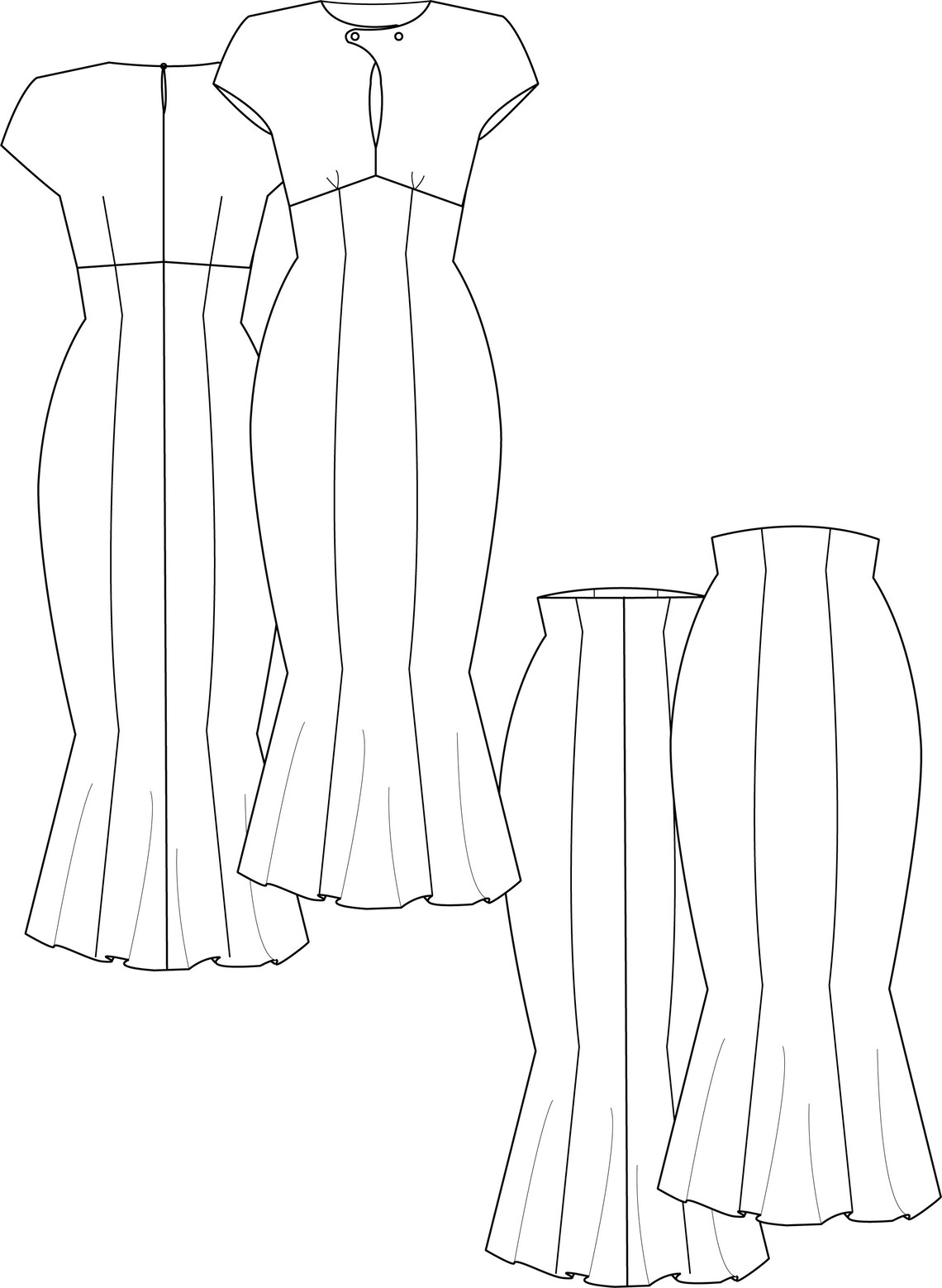 Mermaid Shape Dress Sewing Pattern, Bell Shape Skirt, No. 16 Sevilla ...