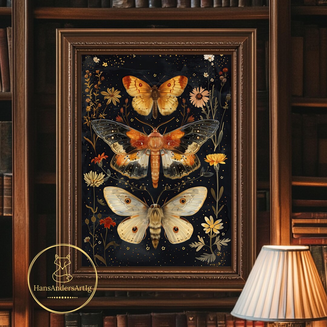 Whimsical Moth Poster Dark Cottagecore Wall Art for Living Room Wall ...