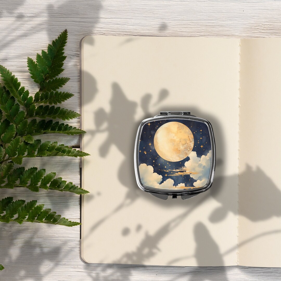 Vintage Moon Pocket Mirror Night Sky With Full Moon and Clouds Dark ...