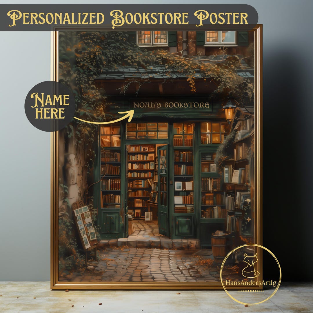 Personalized Bookstore Painting Poster Custom Vintage Style Print Gift ...