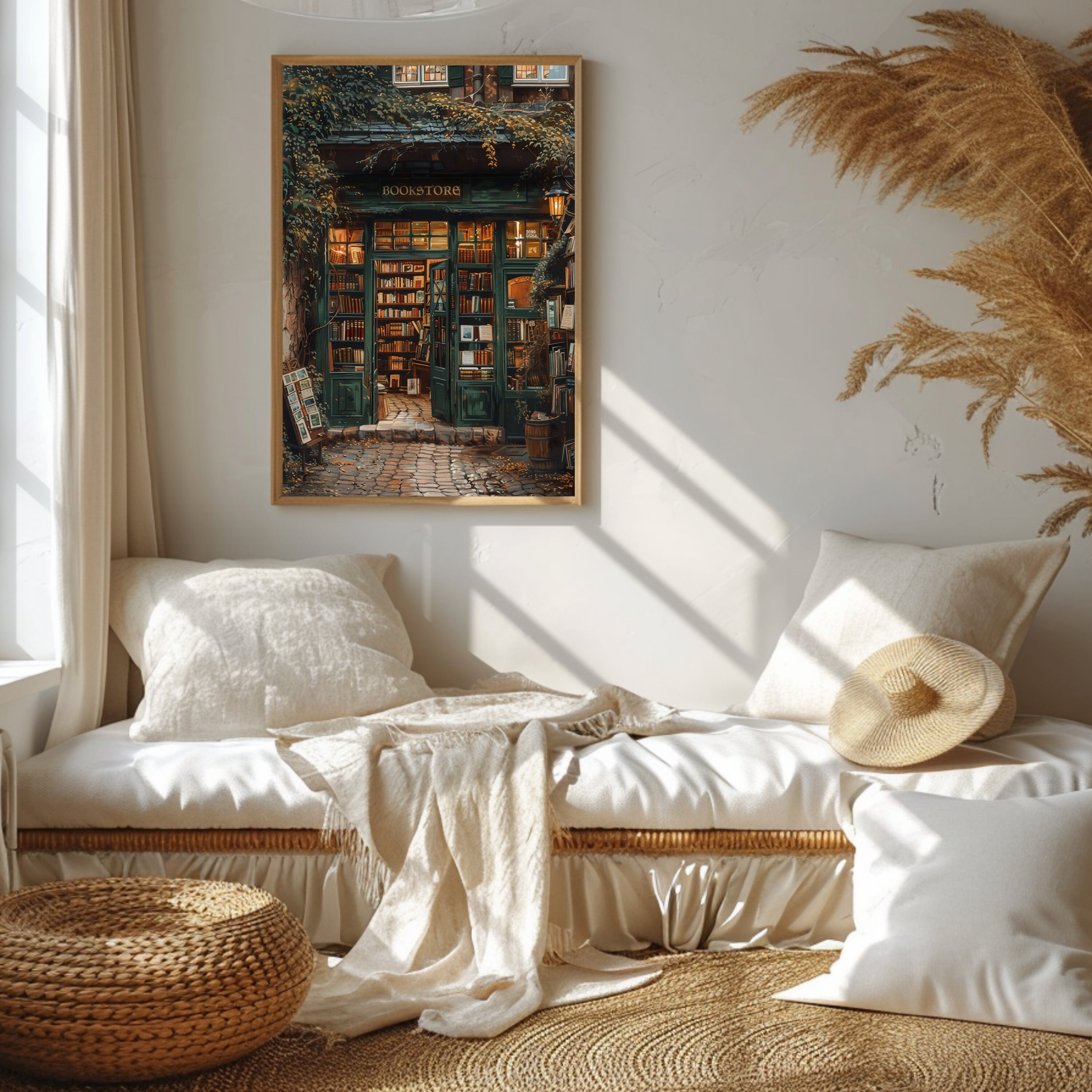 Vintage Style Bookstore Painting Poster Print Poster Booklover Gift ...