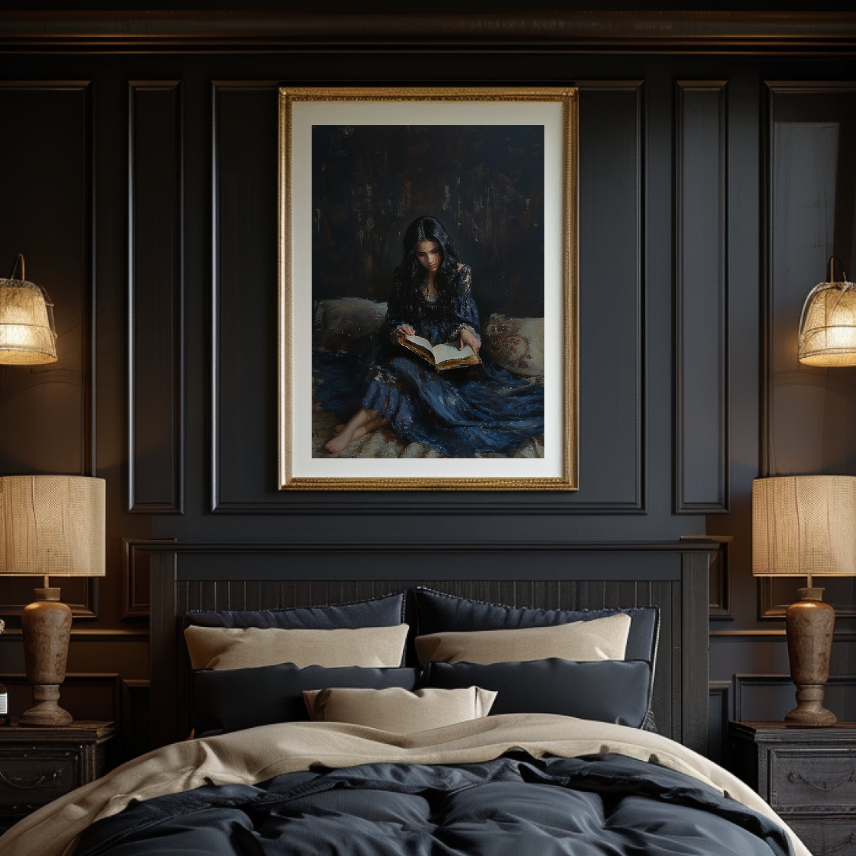 Dark Academia Poster Reading Woman Art Print Vintage Style Wall Decor ...