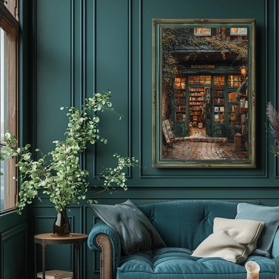 Vintage Style Bookstore Painting Poster Print Poster Booklover Gift ...