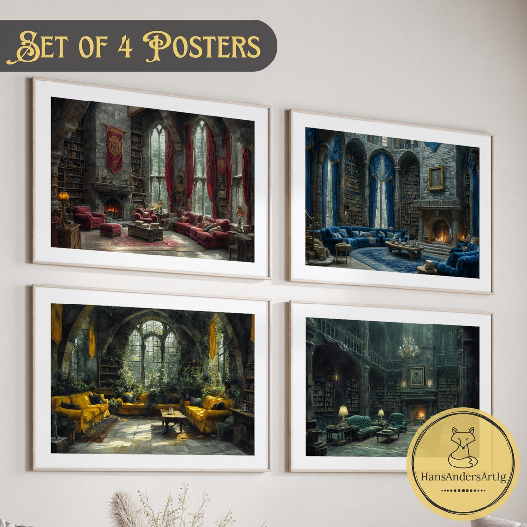 Set of 4 Poster Wizard School Castle Common Rooms Art Prints Magic ...