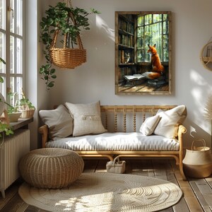 Whimsical Fox Hare Poster Forestcore Style Painting Print Dark Academia ...