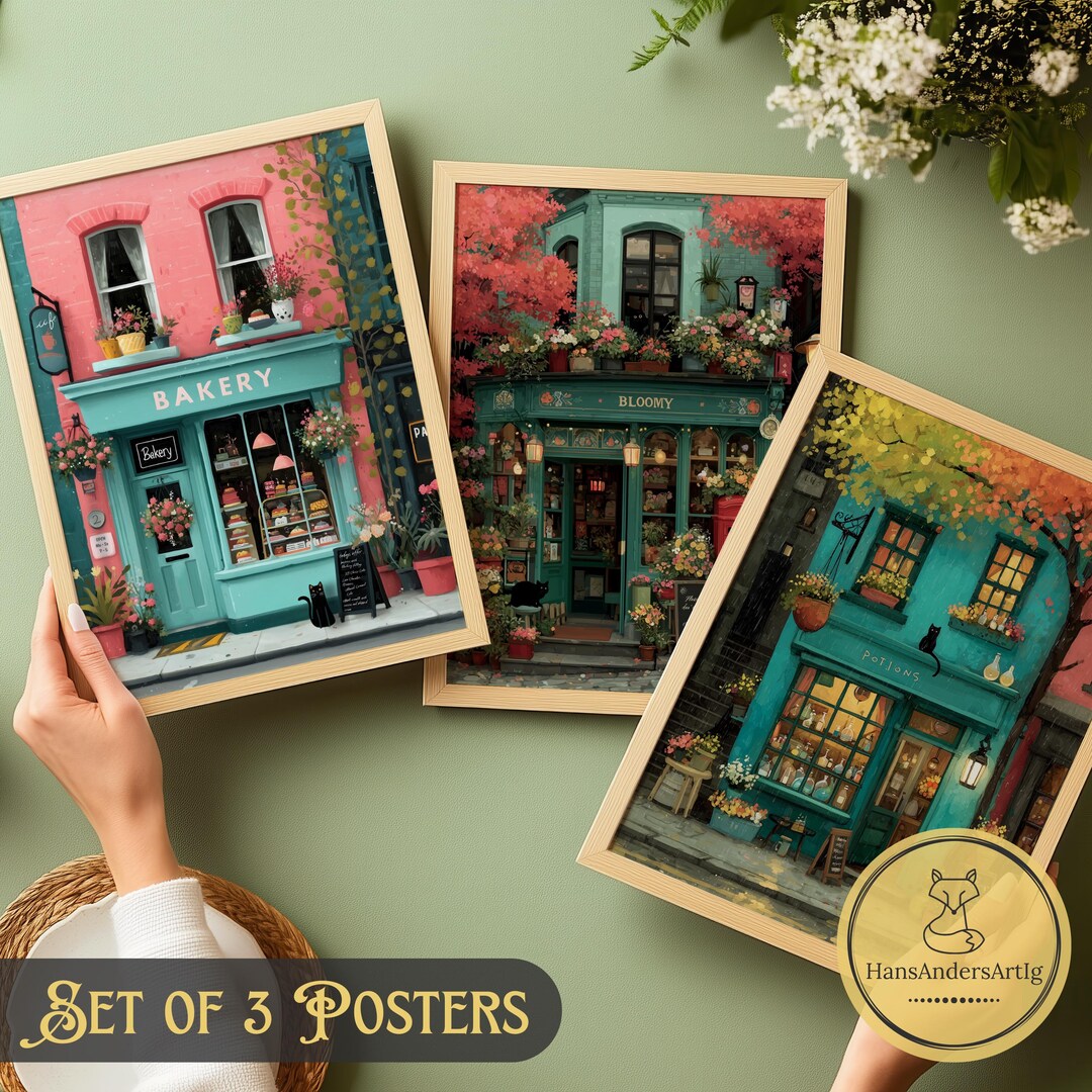 Storefront Street Poster Set of 3 Room Decor Colorful Wall Art ...