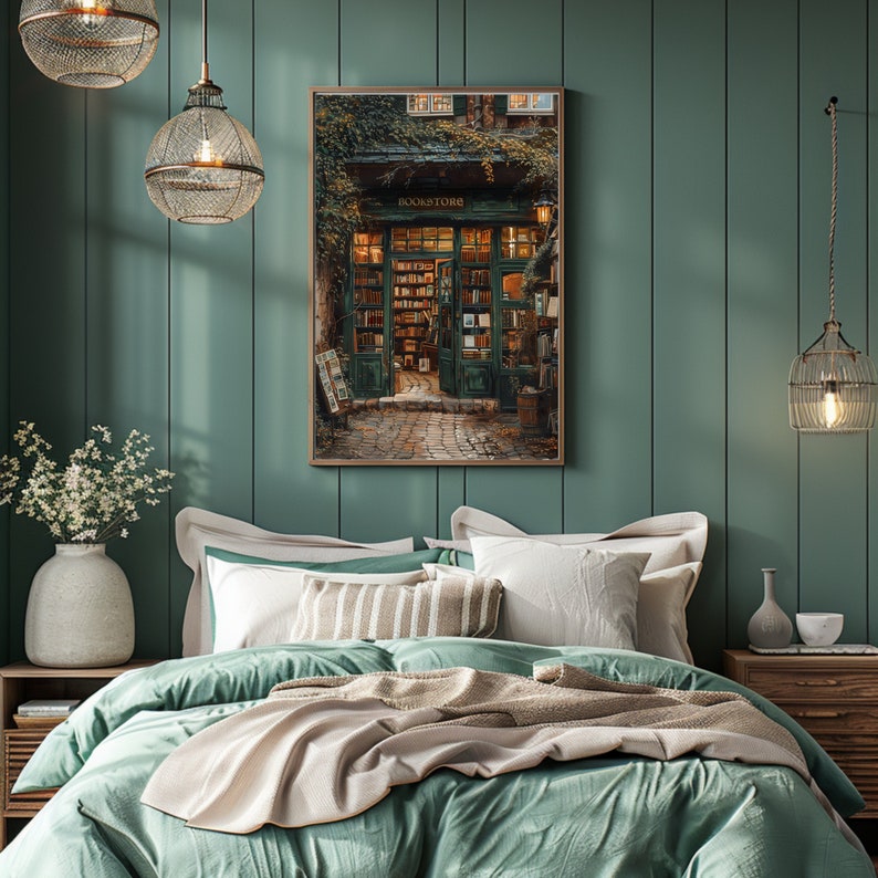 Vintage Style Bookstore Painting Poster Print Poster Booklover Gift ...