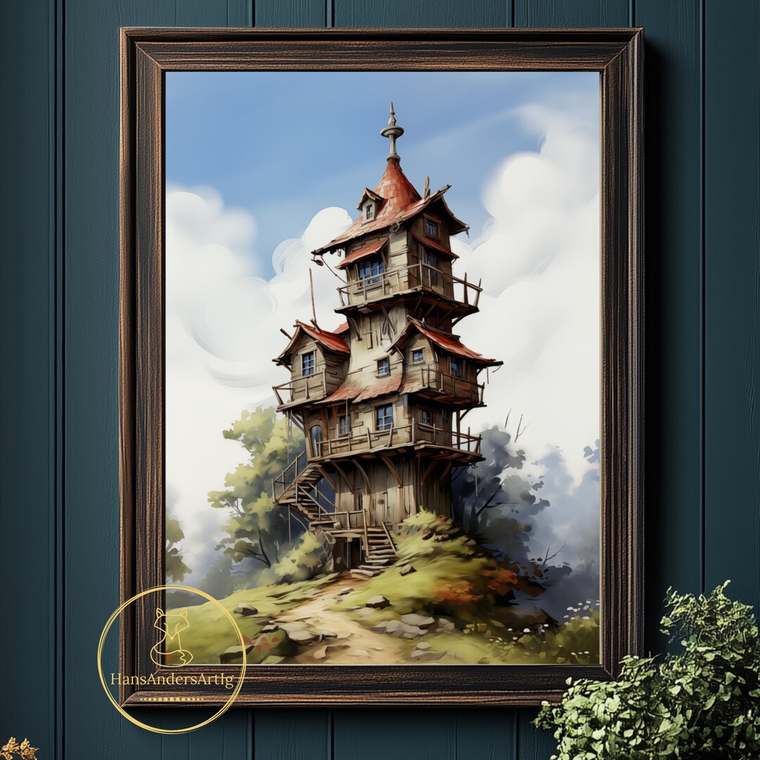 Poster Magical House Art Print Painting Wizard Home Decor Watercolor ...