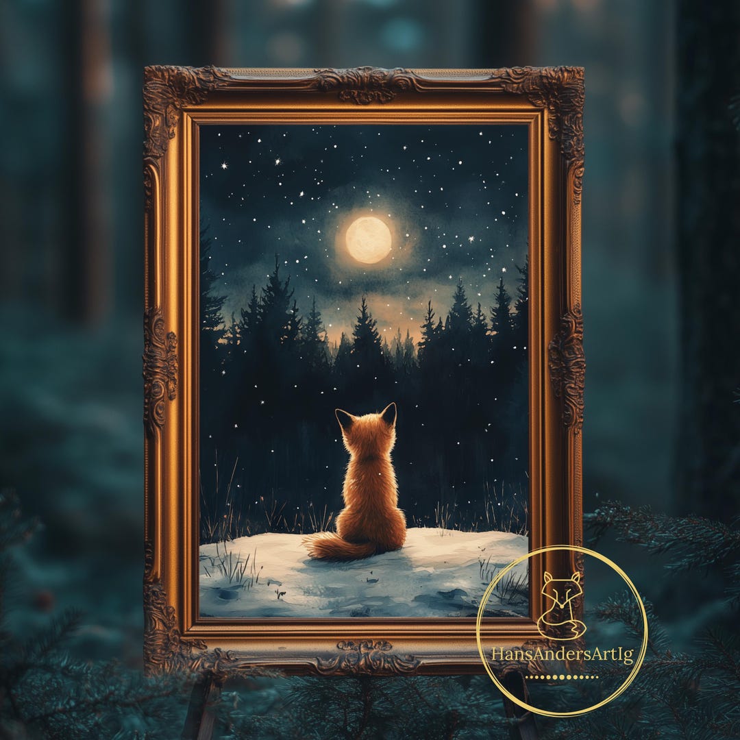 Whimsy Fox Poster Dark Cottagecore Nursery Wall Art for Kids Room Wall ...