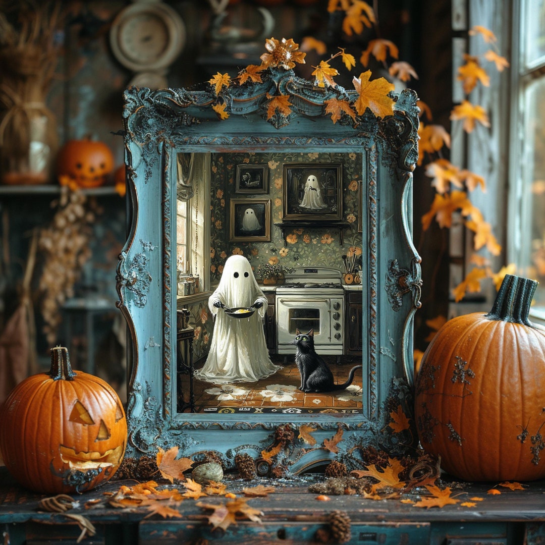 Vintage Style Ghost Poster Halloween Wall Art Dark Cottagecore Gift for ...
