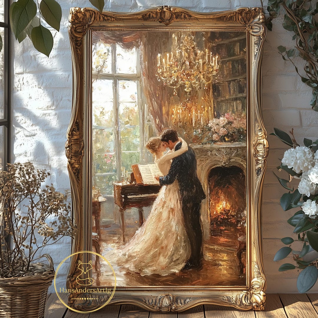 Nostalgic Romantic Poster Library Wall Art Love Couple Vintage Style ...