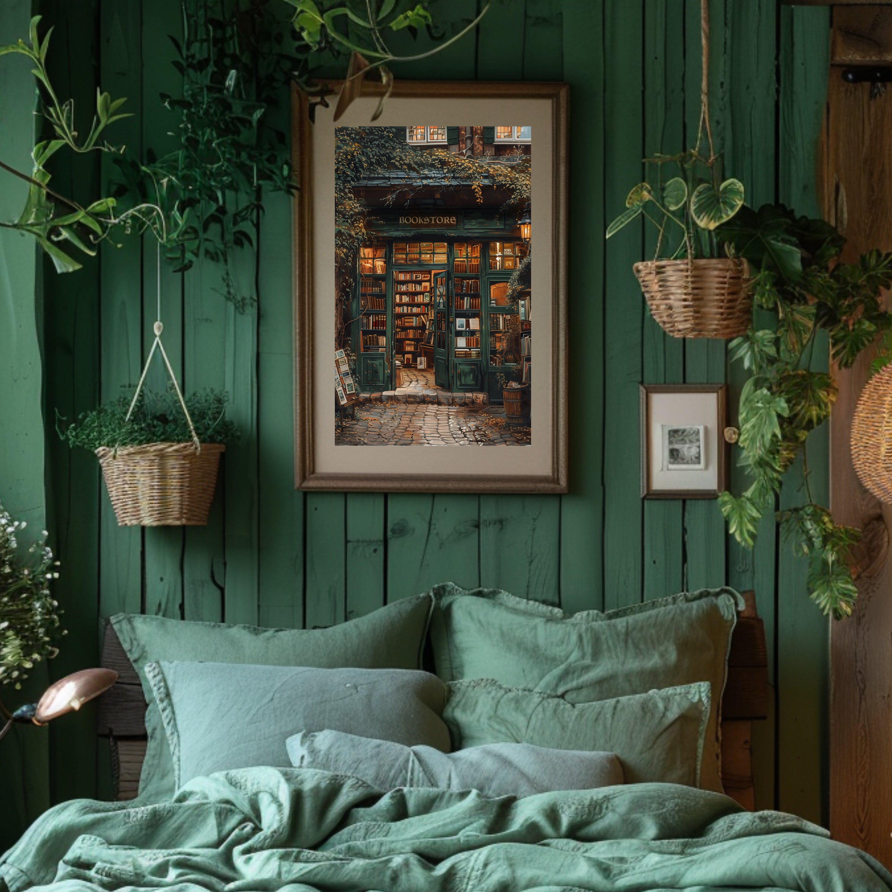 Vintage Style Bookstore Painting Poster Print Poster Booklover Gift ...