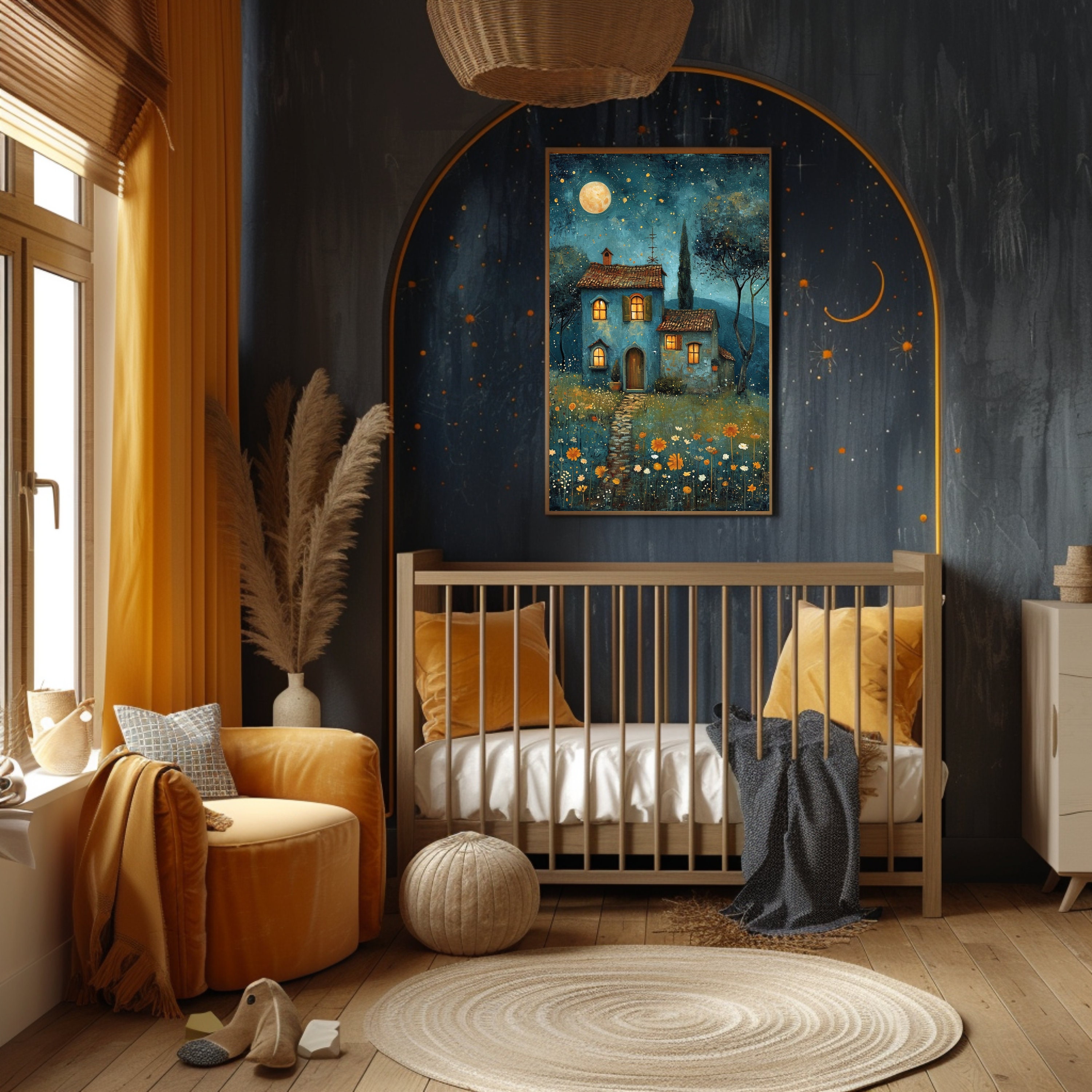 Dark Cottagecore Cottage Poster Vintage Art Print Goblincore Night Moon ...