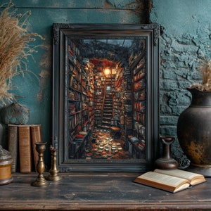 Poster Library Books Dark Academia Art Print Vintage Style Print Book ...