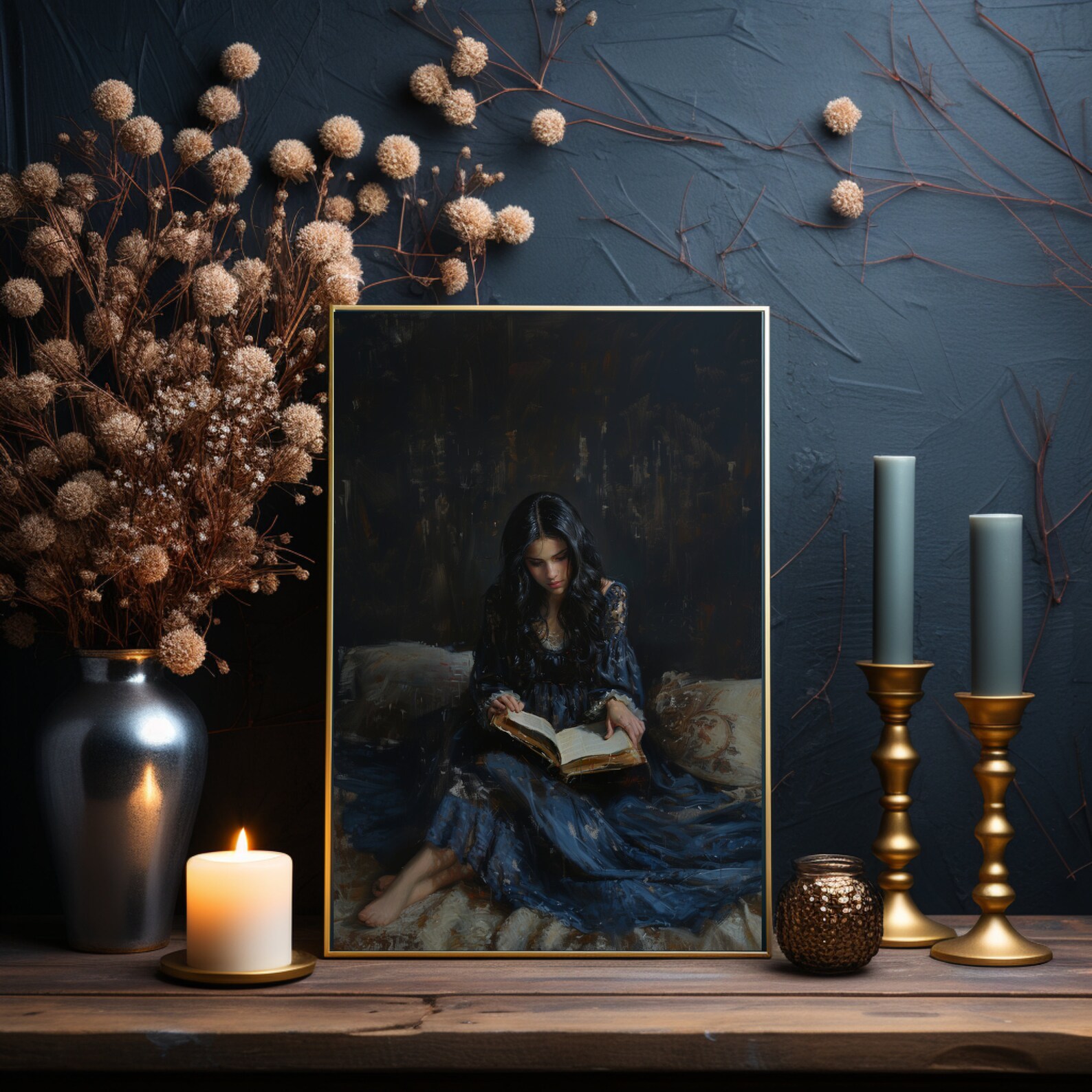 Dark Academia Poster Reading Woman Art Print Vintage Style Wall Decor ...