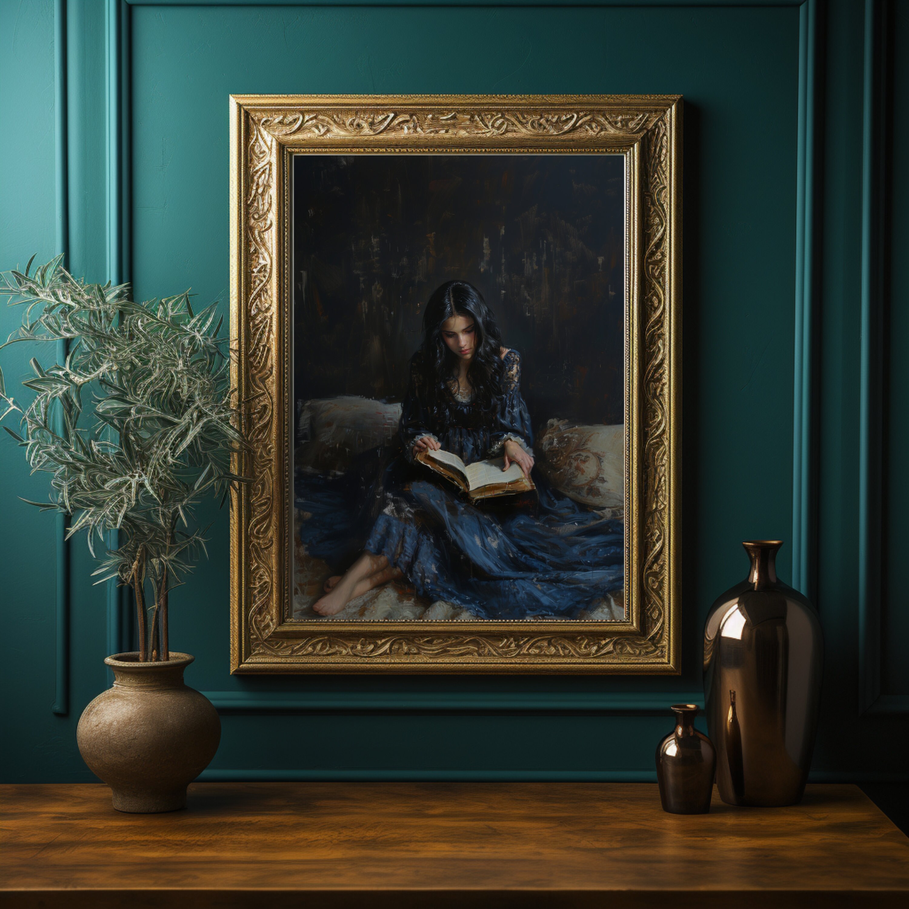 Dark Academia Poster Reading Woman Art Print Vintage Style Wall Decor ...