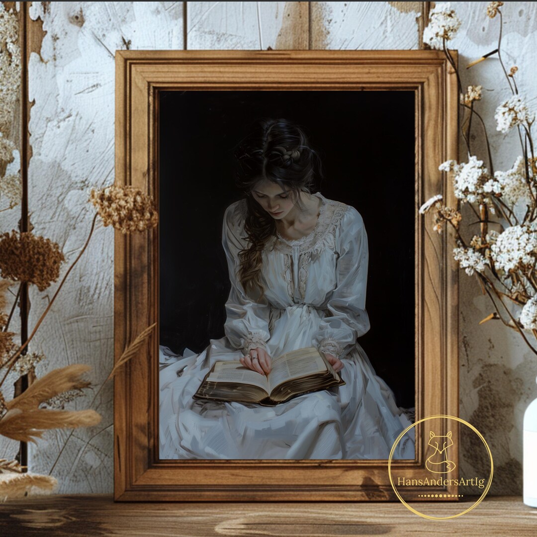 Reading Woman Vintage Style Art Print Poster Dark Academia Decor Living ...