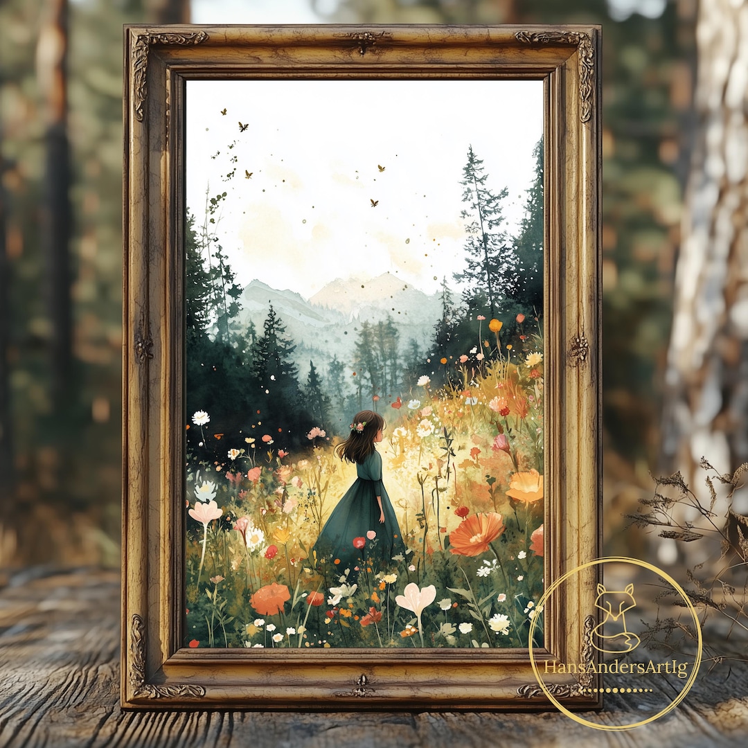 Cottagecore Girl Poster for Kids Room Wall Decor Gift for Nursery Wall ...