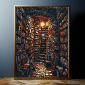 Poster Library Books Dark Academia Art Print Vintage Style Print Book ...